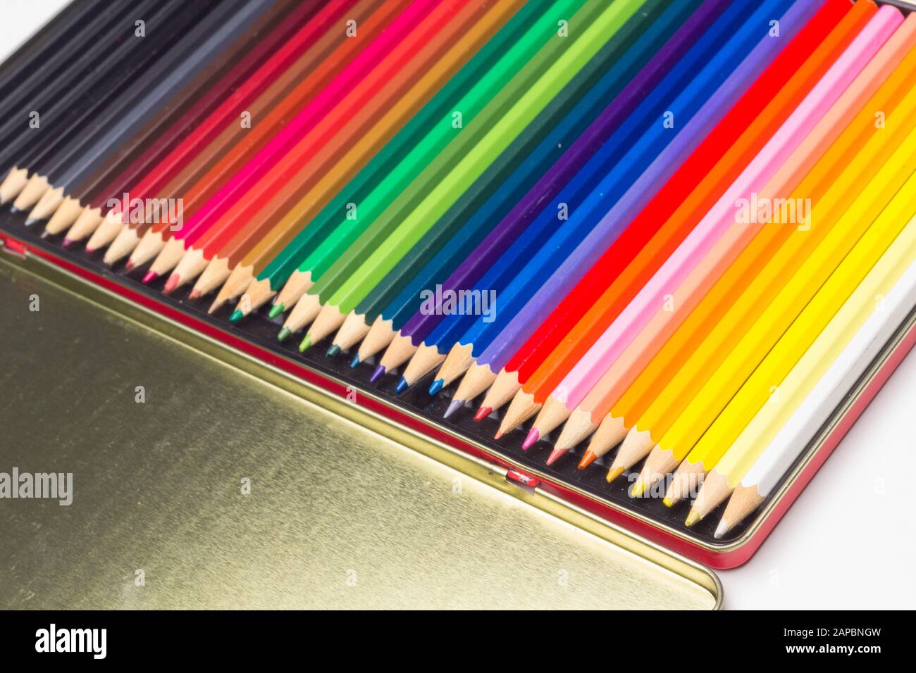 Colored pencils with a sharp point ready to draw and paint drawings ...