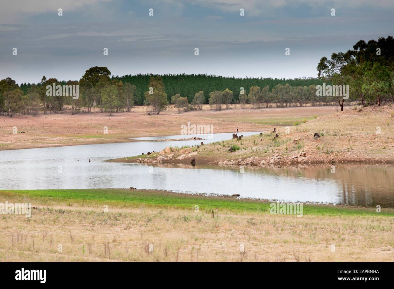 Aerial view of a fresh water reservoir in rural Australia which is ...
