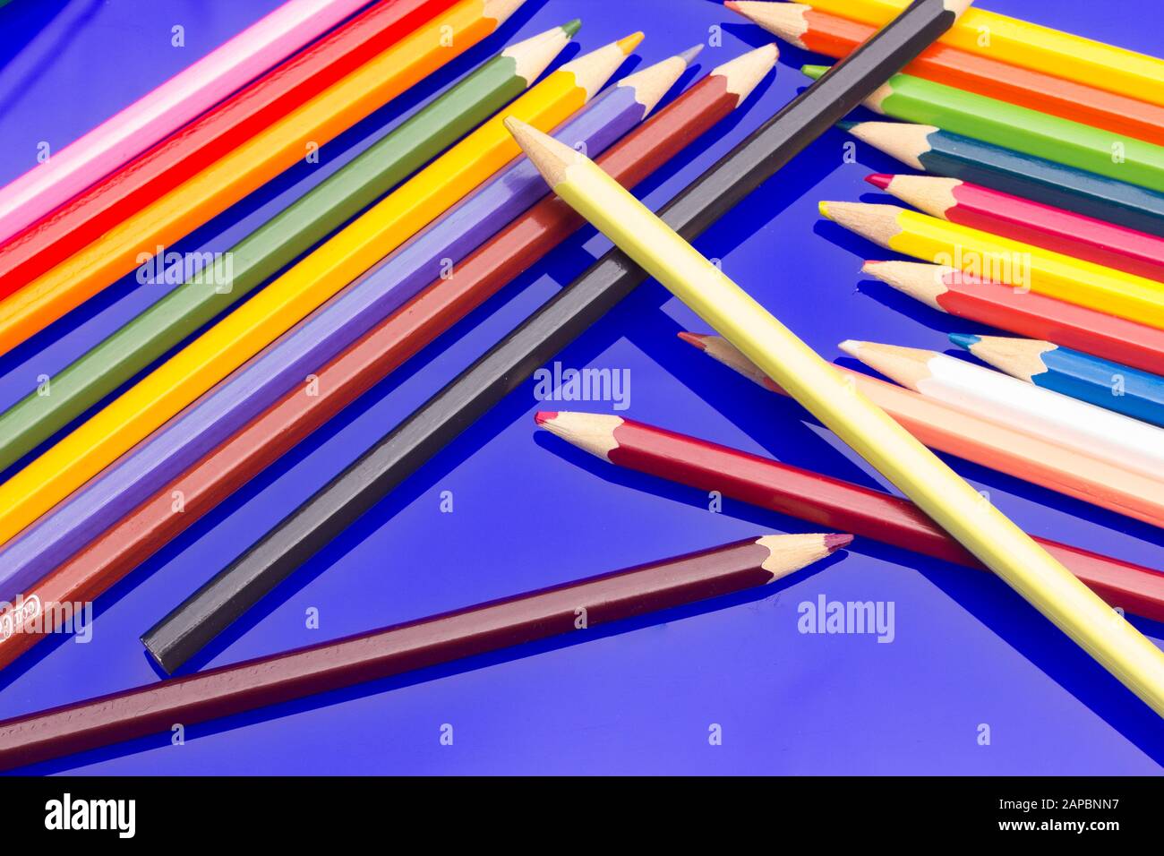 Colored pencils with a sharp point ready to draw and paint drawings ...