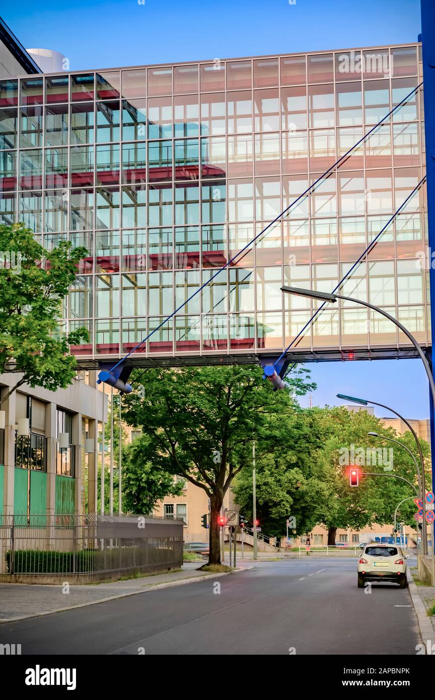 Berlin, Germany - June 28, 2019: Glass transition between two parts of ...