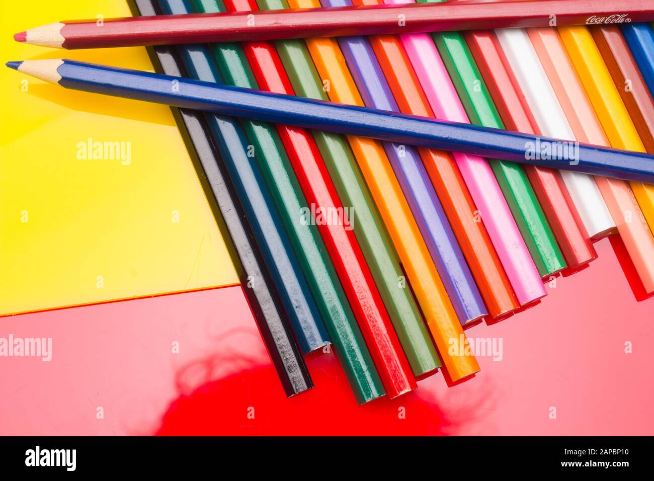 Colored pencils with a sharp point ready to draw and paint drawings ...
