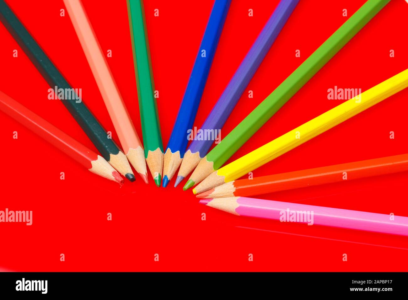 Colored pencils with a sharp point ready to draw and paint drawings ...