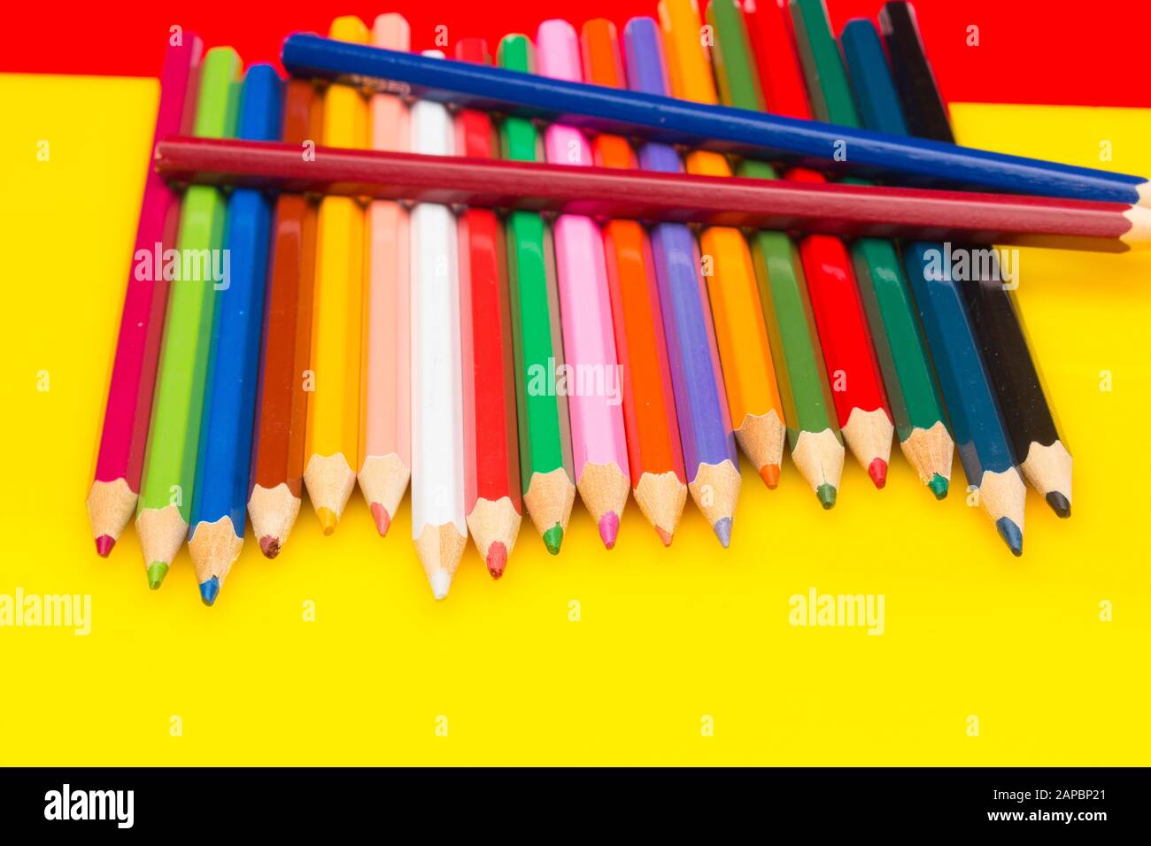 Colored pencils with a sharp point ready to draw and paint drawings ...