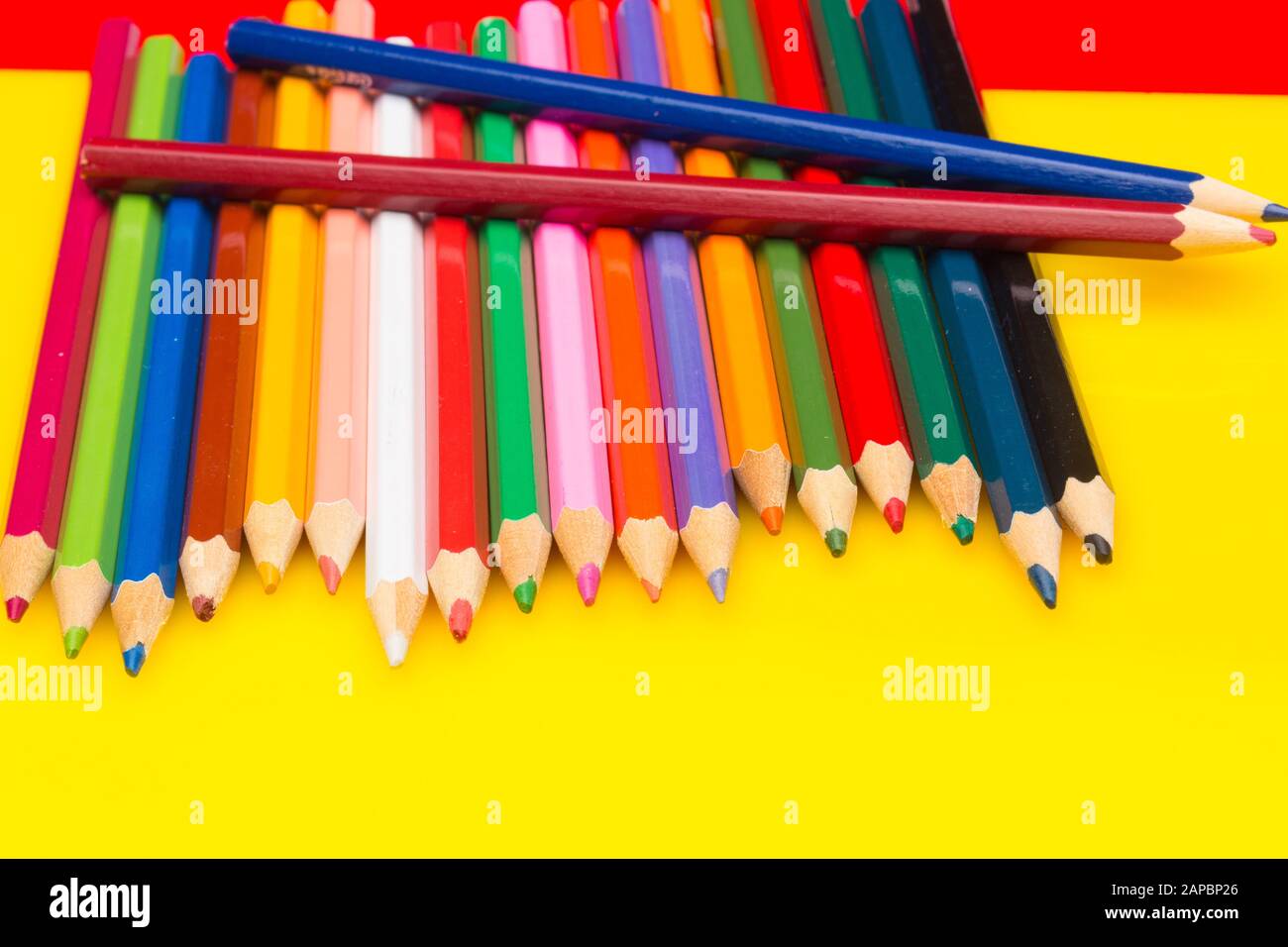 Colored pencils with a sharp point ready to draw and paint drawings ...
