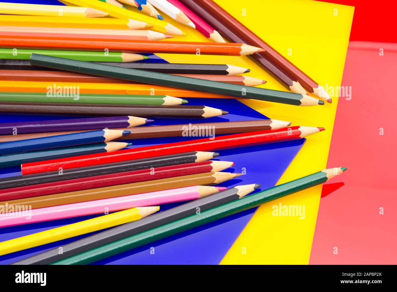 Colored pencils with a sharp point ready to draw and paint drawings ...