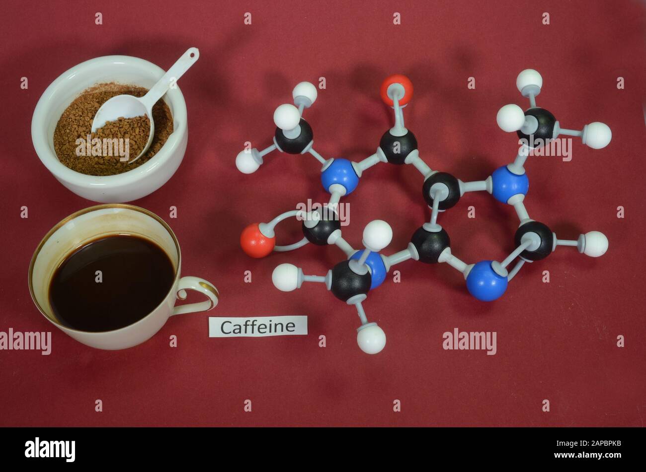 Molecule model of Caffein (Coffein). White is Hydrogen, black is Carbon ...