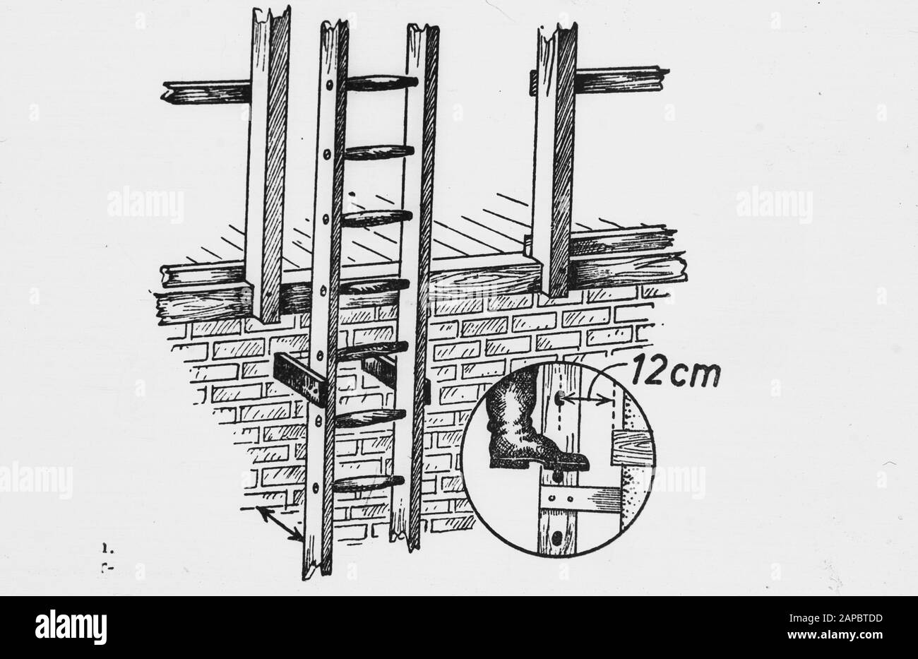 5x5 Drawing on ladder mounted against wall Date: undated Keywords: WALL ...