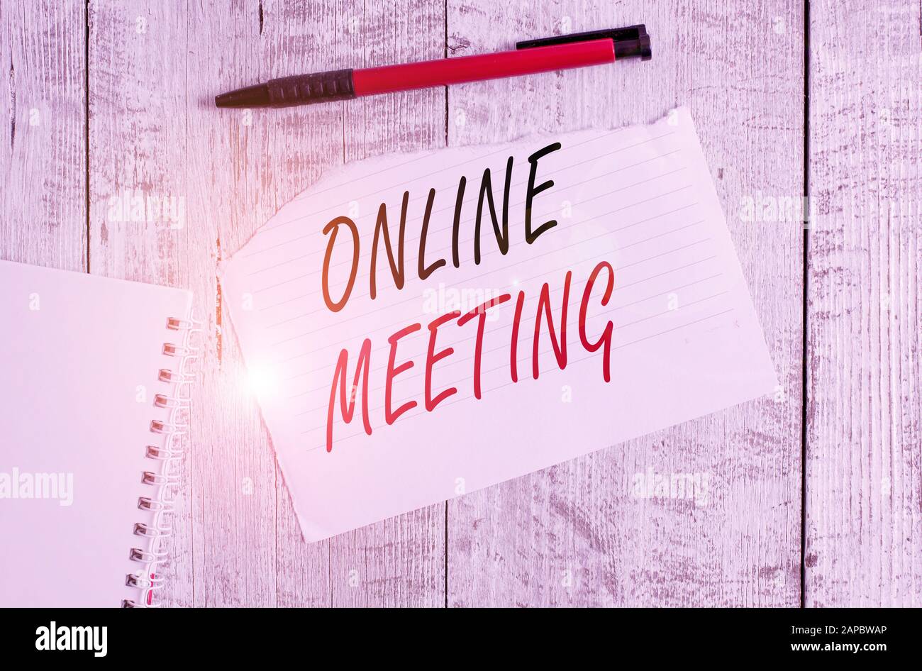 Writing note showing Online Meeting. Business concept for a meeting ...