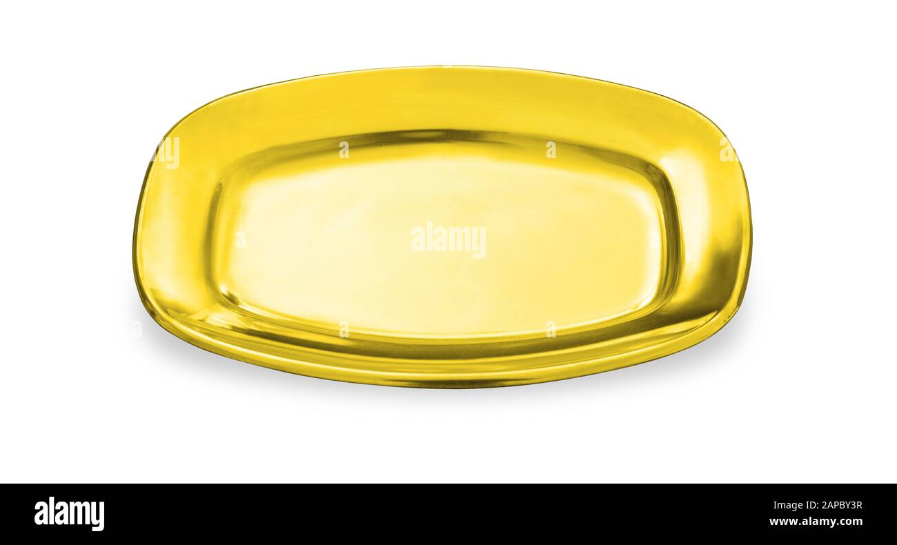 gold plate isolated on white background. Kitchen dishes for food, plate ...