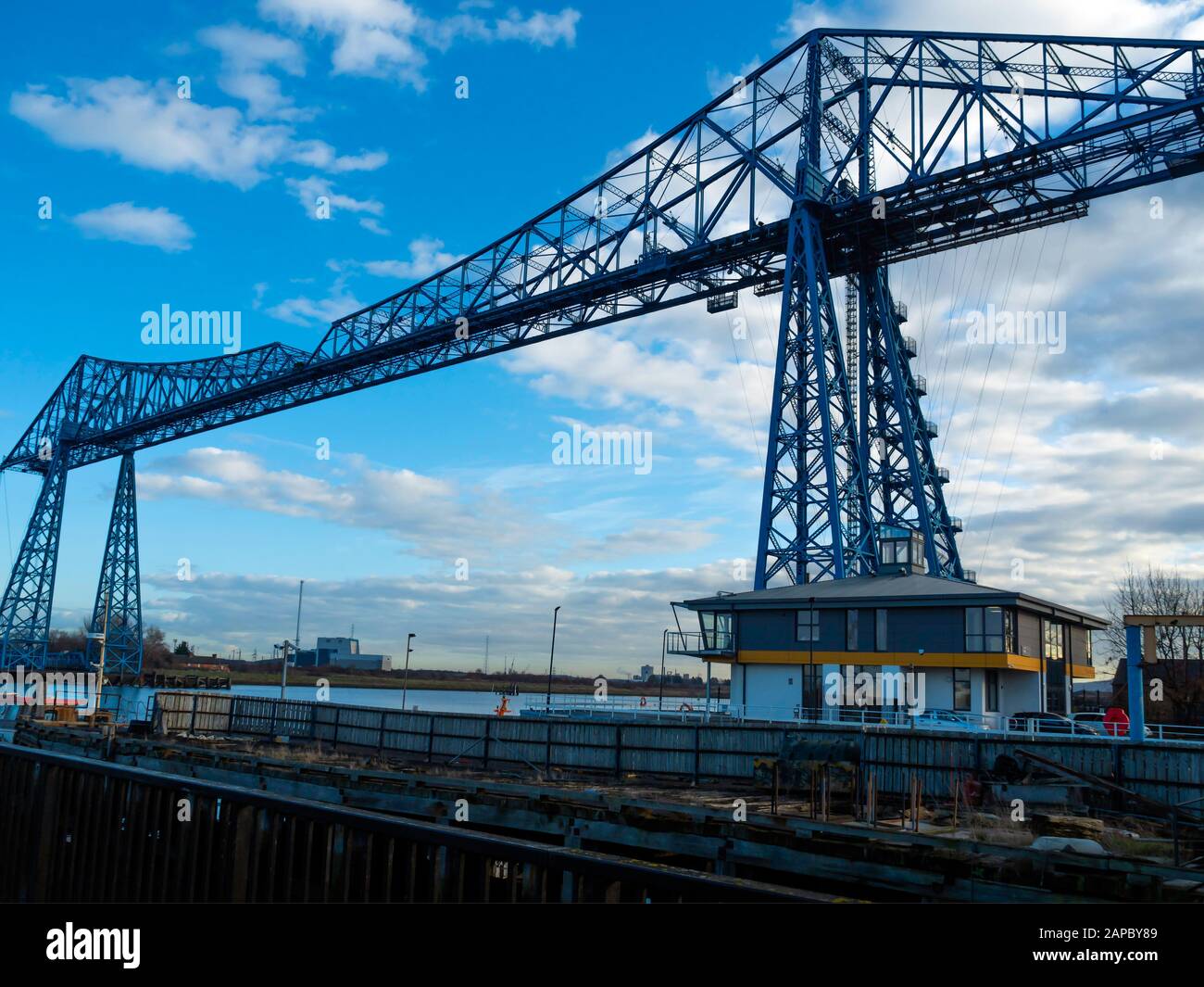 Middlesbrough Transporter bridge from the south bank of the River Tees ...