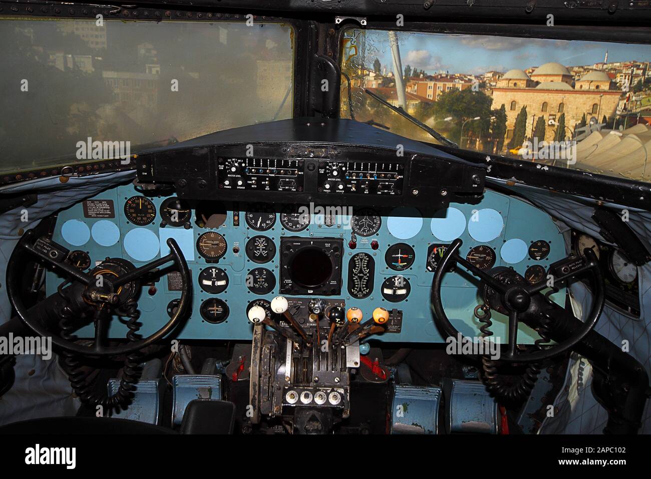 Damage dashboard and gauge meter of old commercial plane cockpit Stock ...