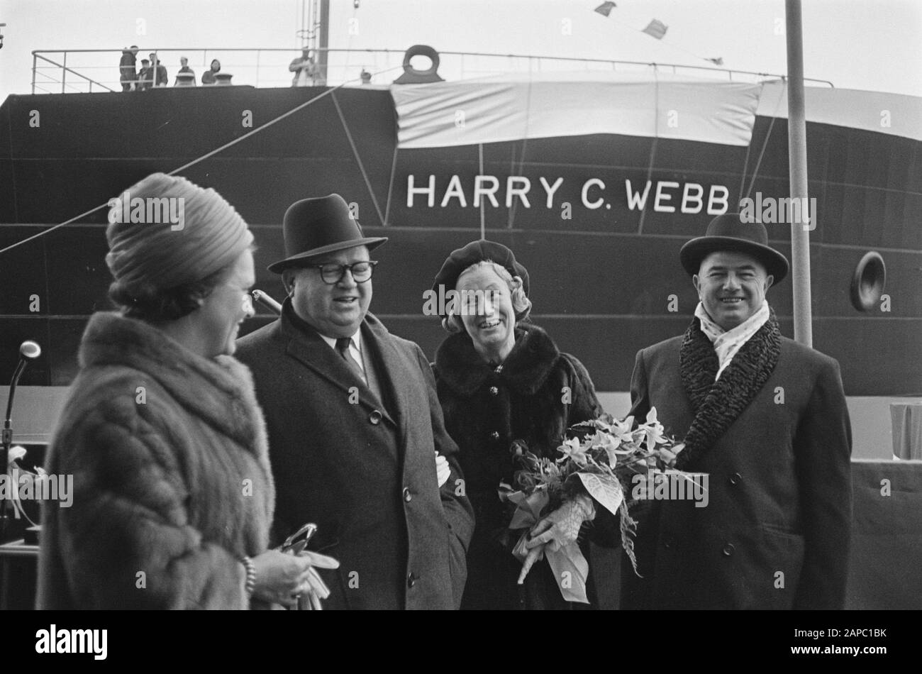 100th launch at Verolme, v.l.n.r. Verolme, mrs. Webb and H. C. Webb ...