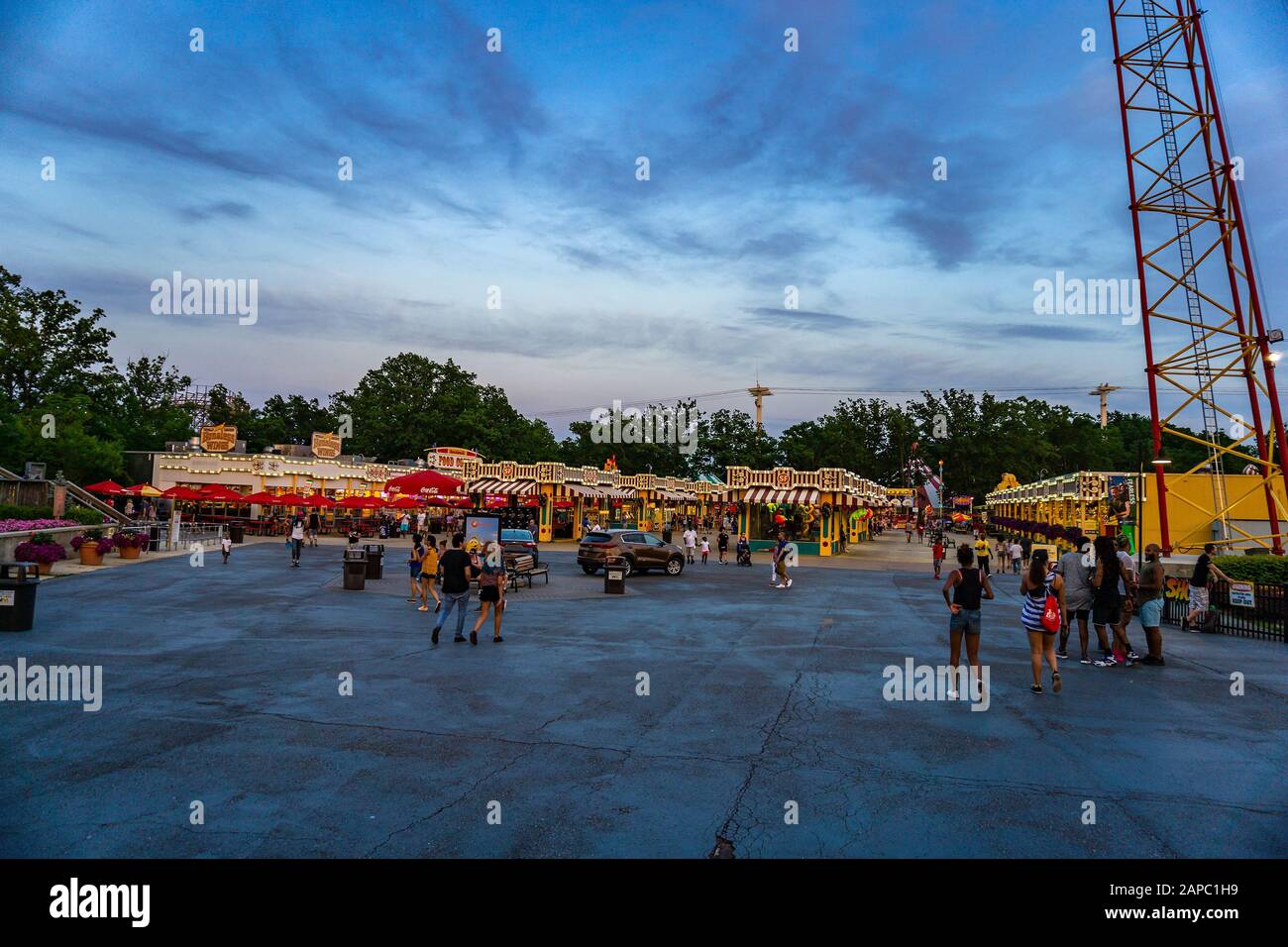 Guests having fun at Six Flags Great Adventure a famous amusement park ...