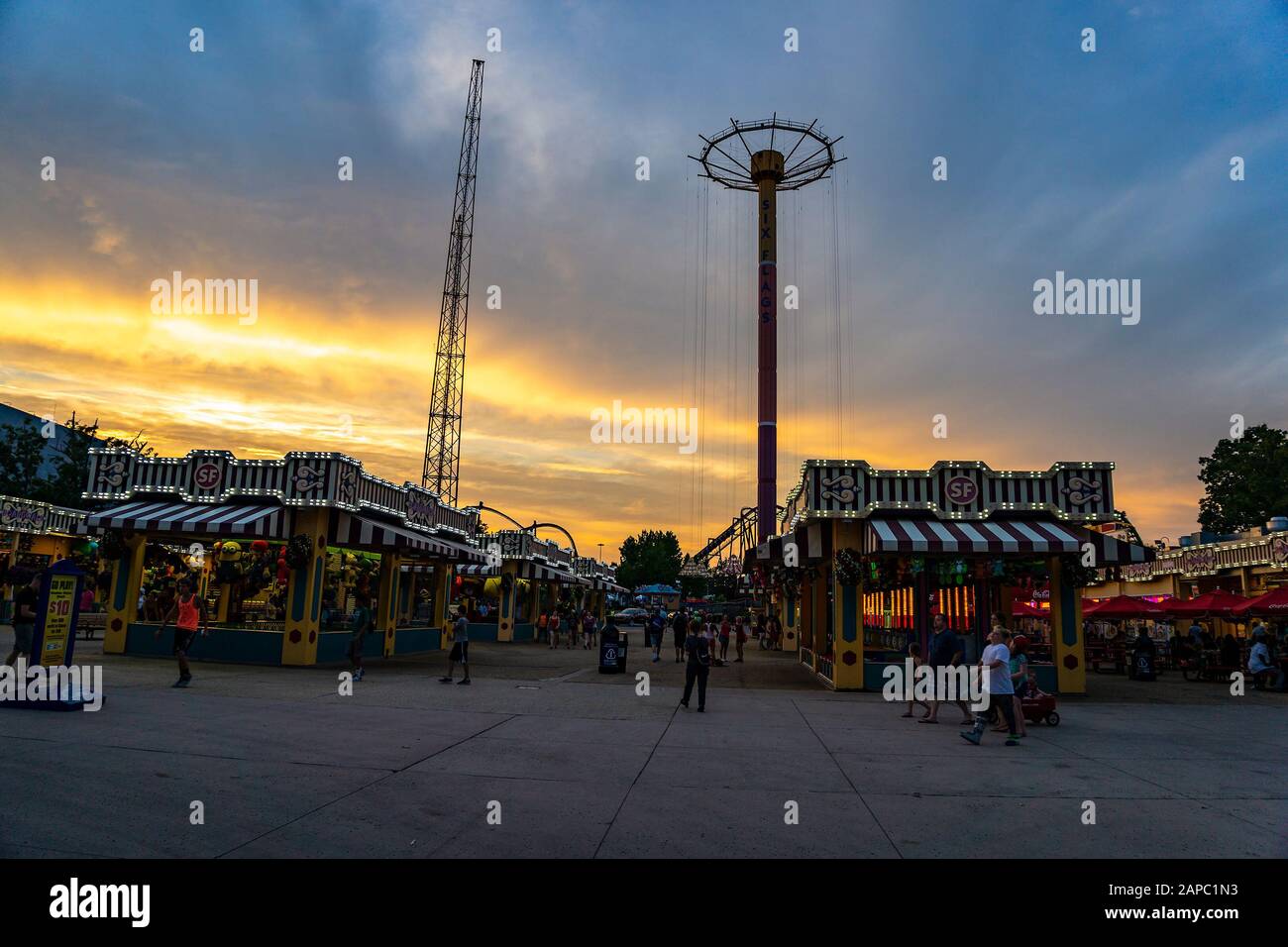 Guests having fun at Six Flags Great Adventure a famous amusement park ...