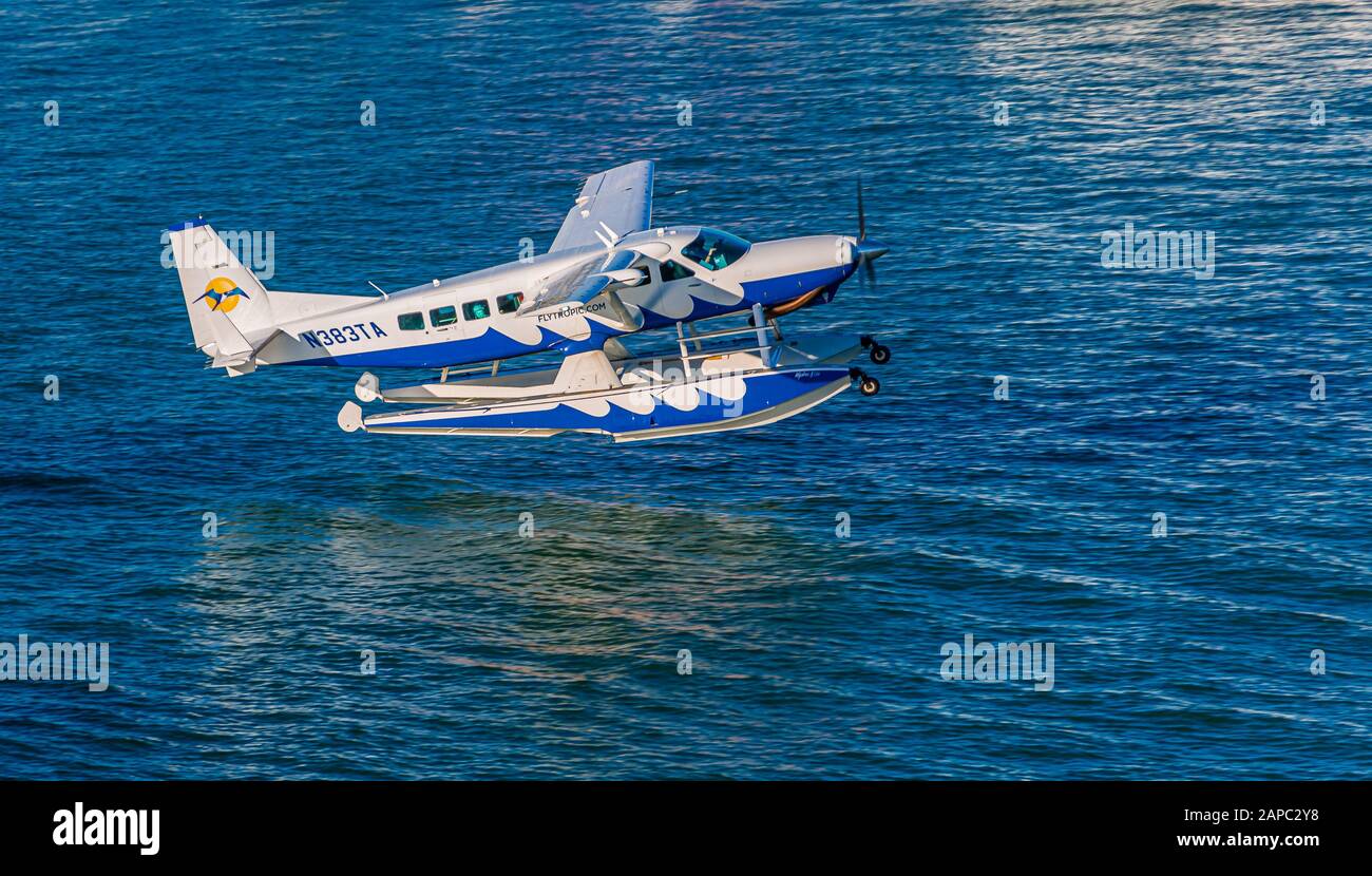 Blue and White FlyTropic Seaplane Stock Photo - Alamy