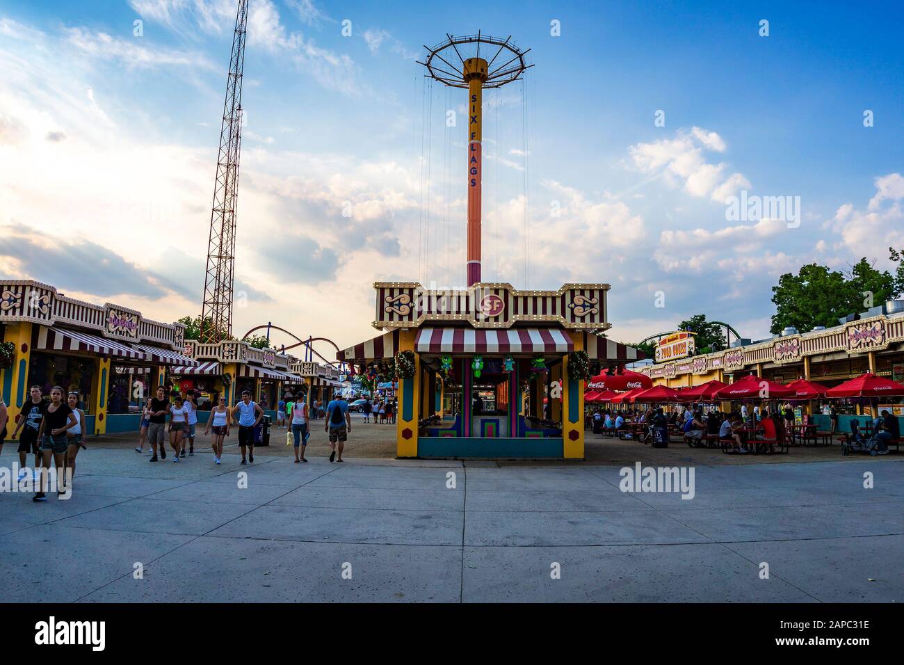 Guests having fun at Six Flags Great Adventure a famous amusement park ...
