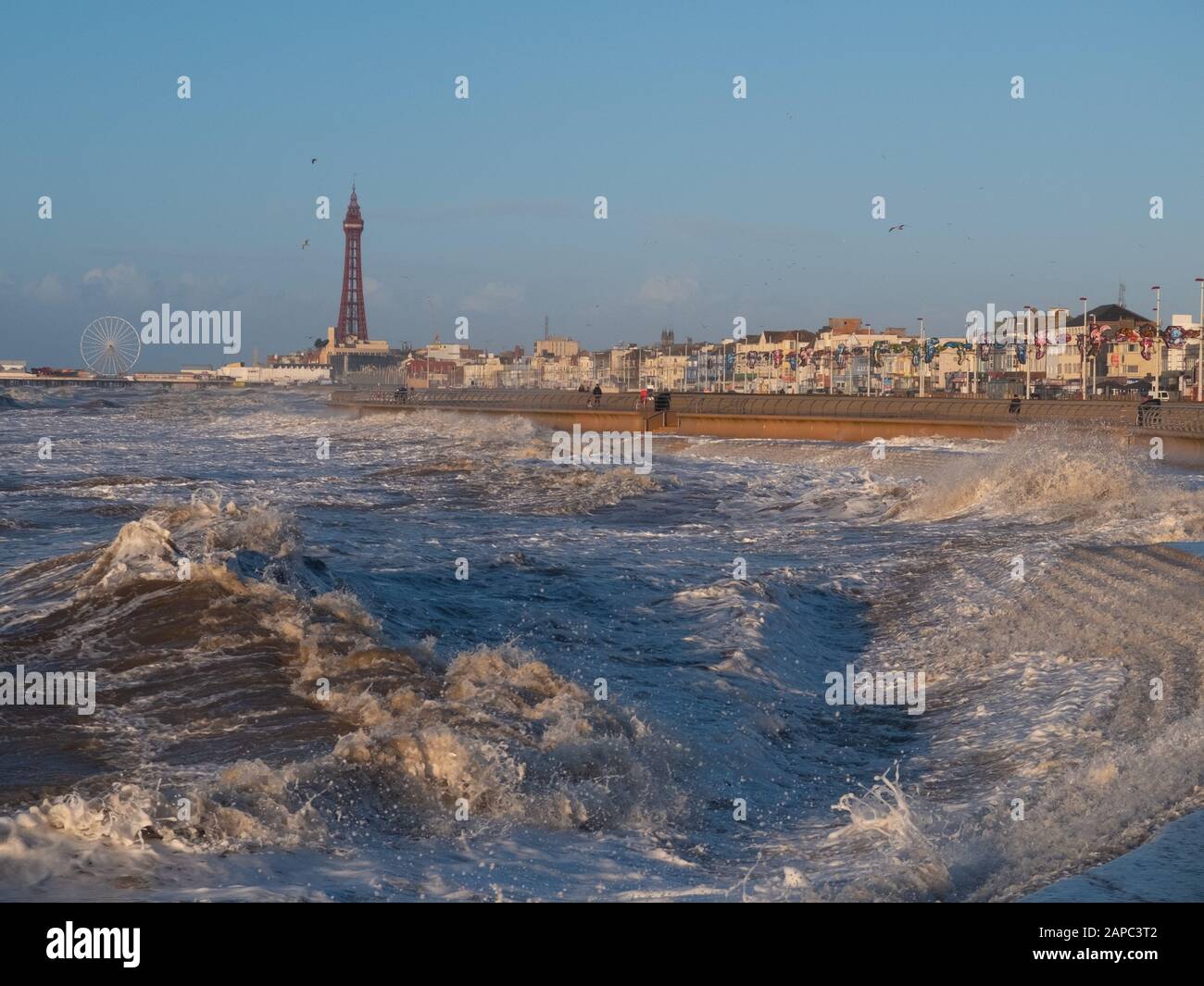 Strong winds and high tide in Blackpool Stock Photo - Alamy