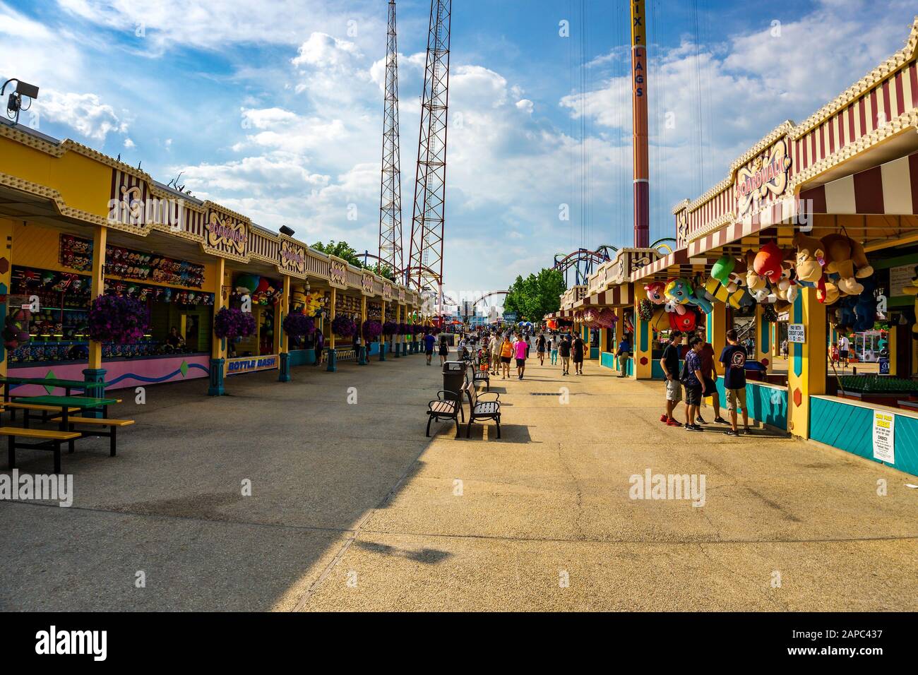 Guests having fun at Six Flags Great Adventure a famous amusement park ...