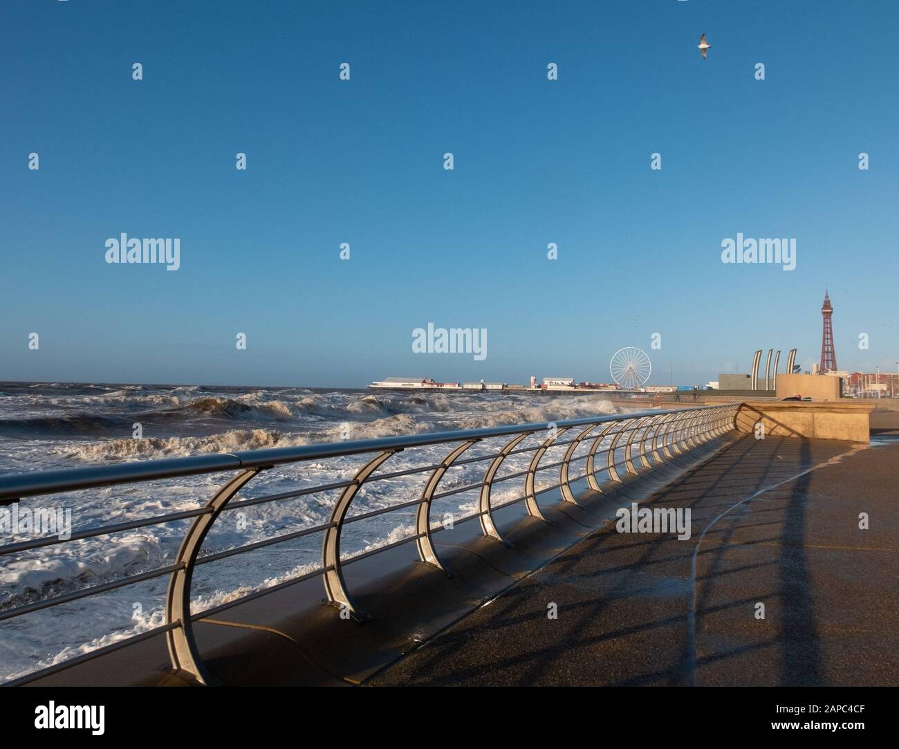 Strong winds and high tide in Blackpool Stock Photo - Alamy