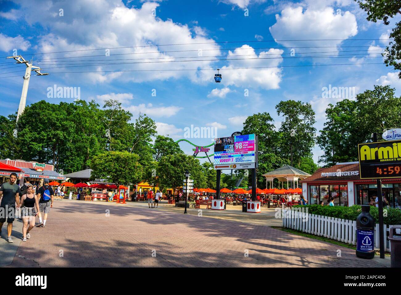 Guests having fun at Six Flags Great Adventure a famous amusement park ...