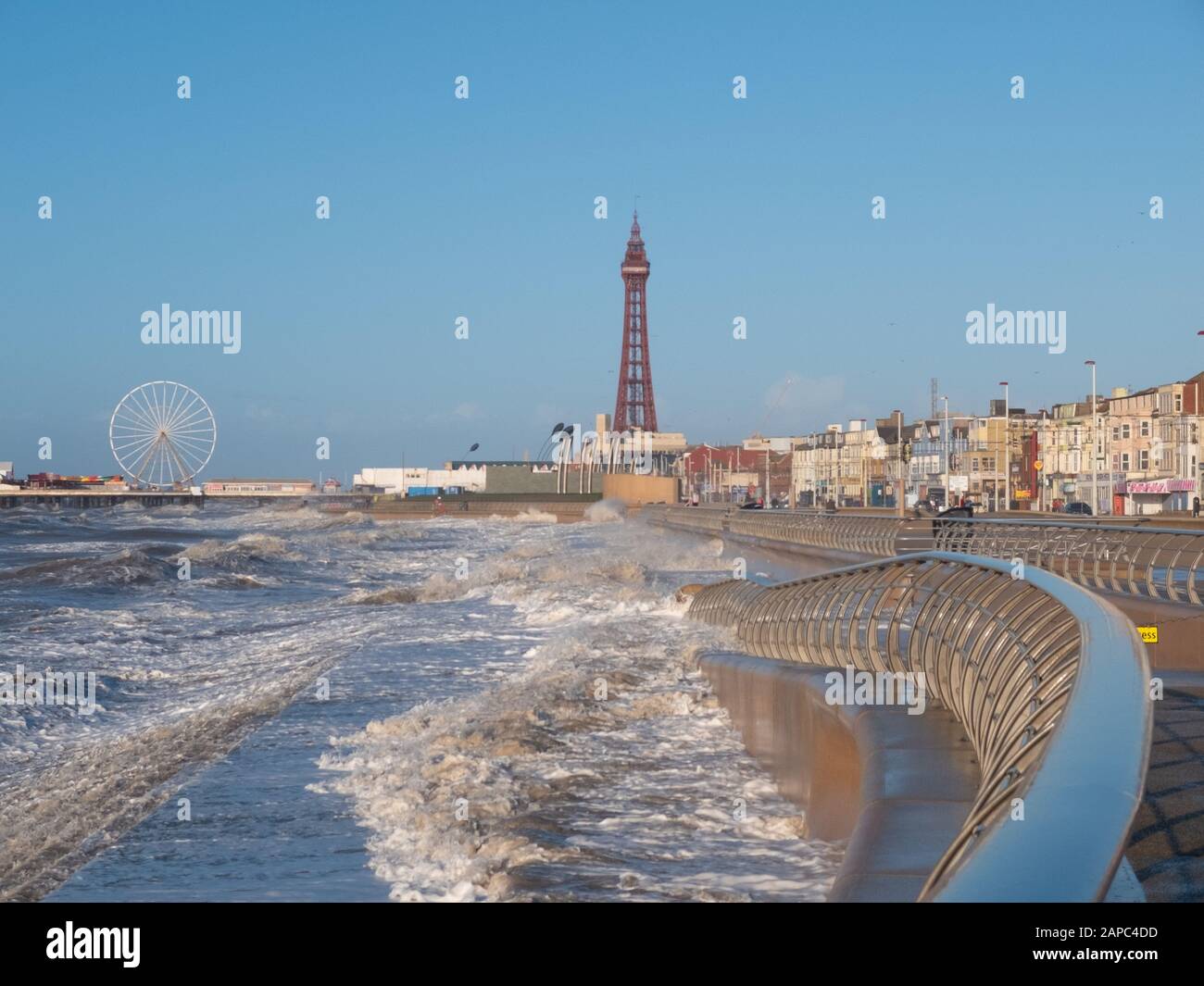Strong winds and high tide in Blackpool Stock Photo - Alamy