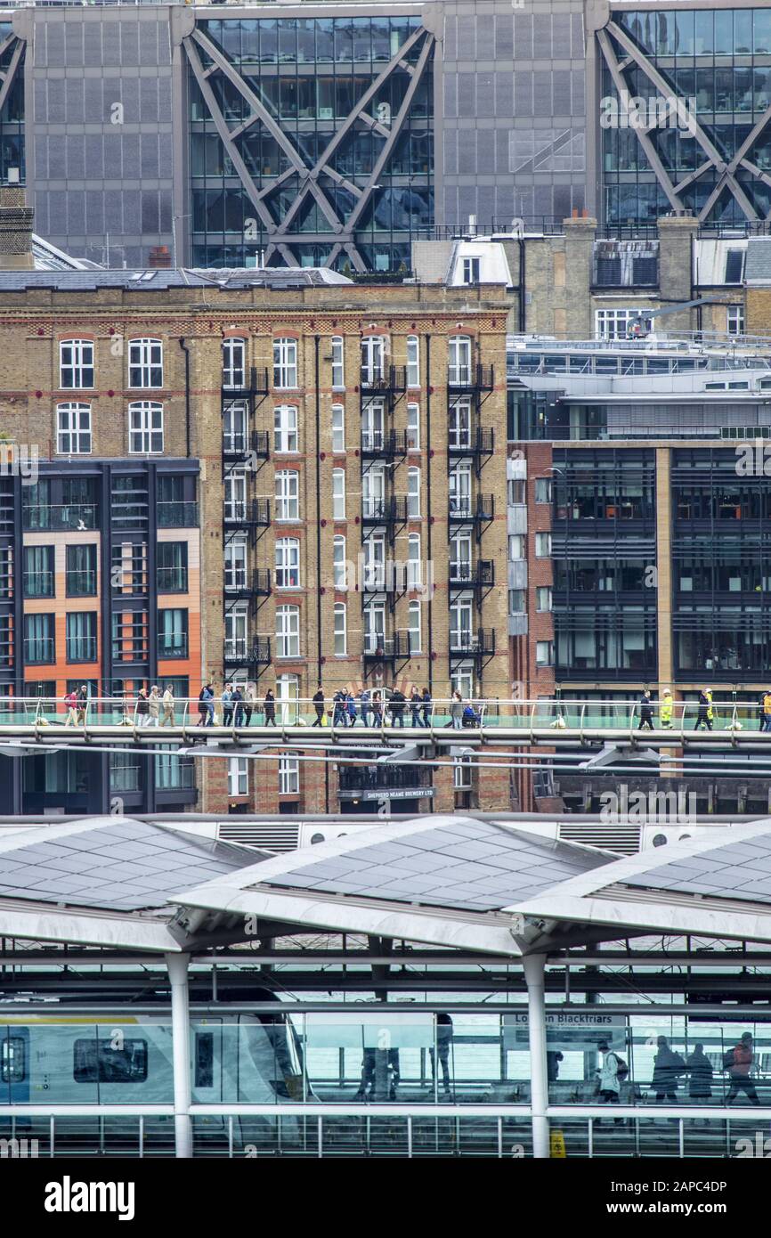 London. Blackfriars Railway bridge and train station, the Millennium ...