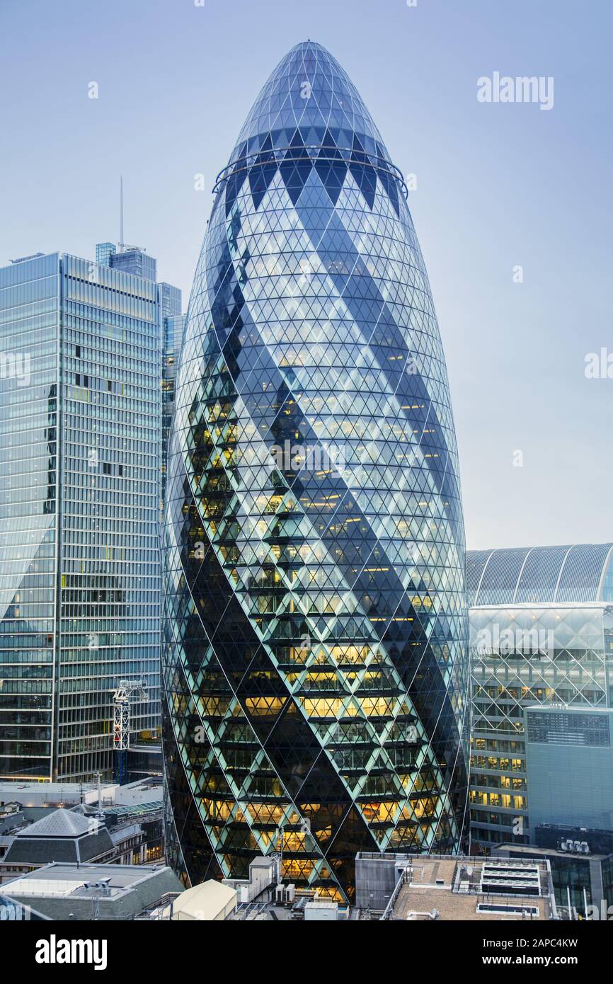The Gherkin and Modern office buildings in the City of London financial ...