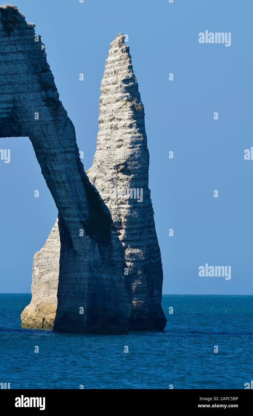 France, Normandy, rock formation and natural arch in Etretat on English ...