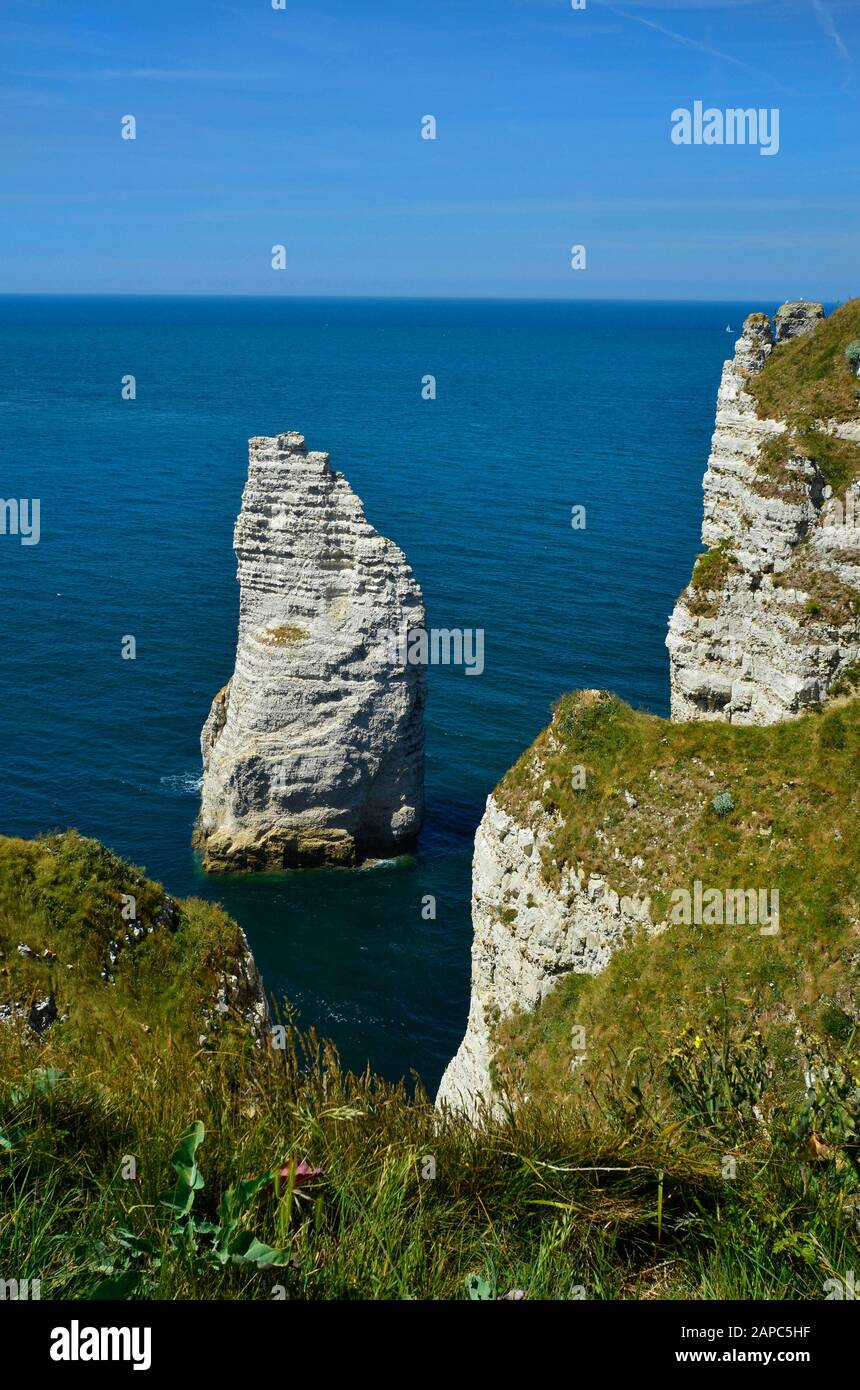 France, Normandy, rock formation in English Channel, Etretat Stock ...