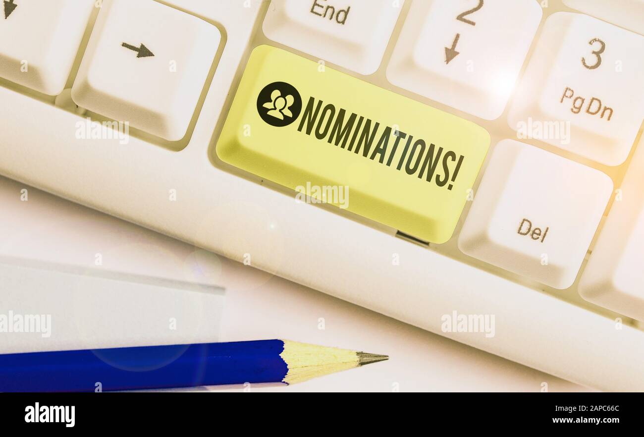 Conceptual hand writing showing Nominations. Concept meaning action of ...