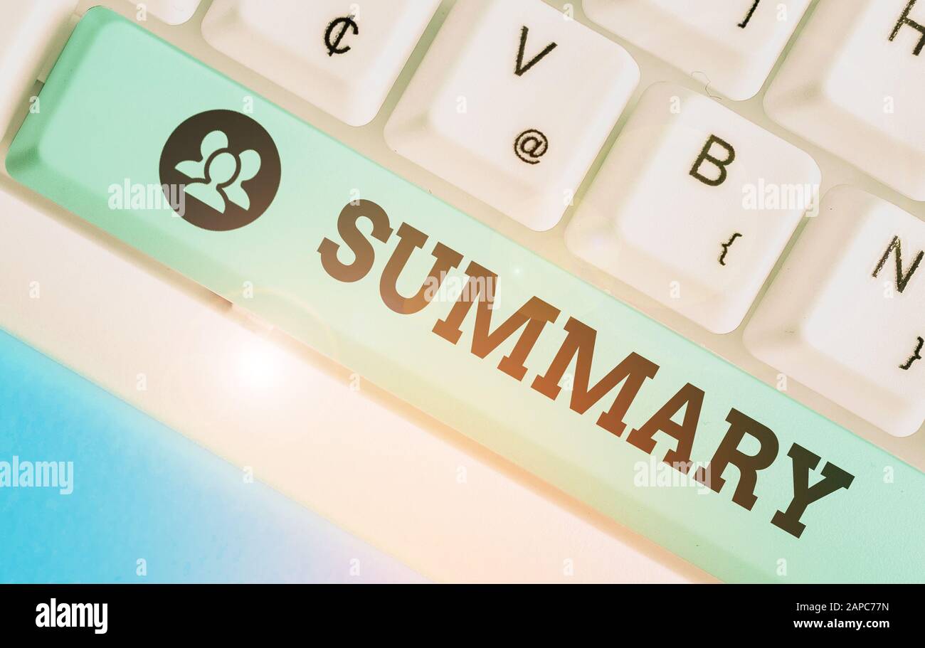 Text sign showing Summary. Business photo text a brief statement or ...