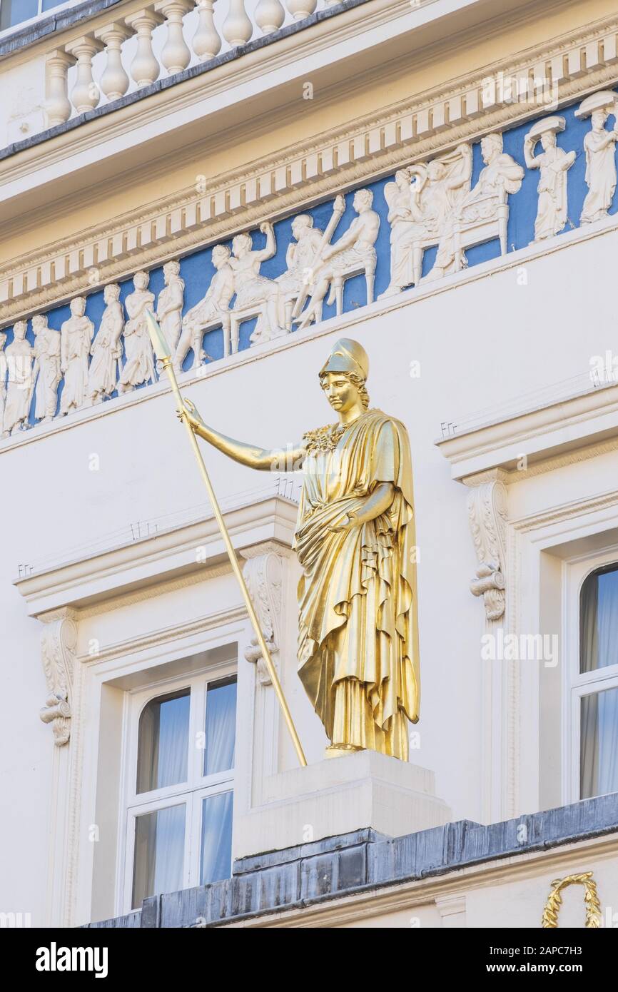 The Athanaeum gentelman’s club facade showing the gilt statue of Athena ...