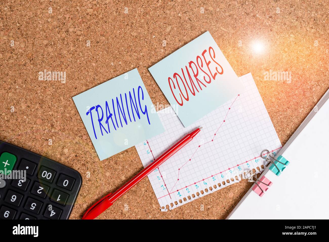 Writing note showing Training Courses. Business concept for lessons to ...