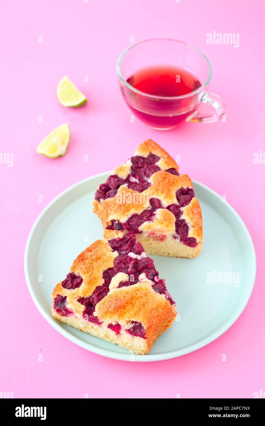 Cherry sponge cake Stock Photo - Alamy