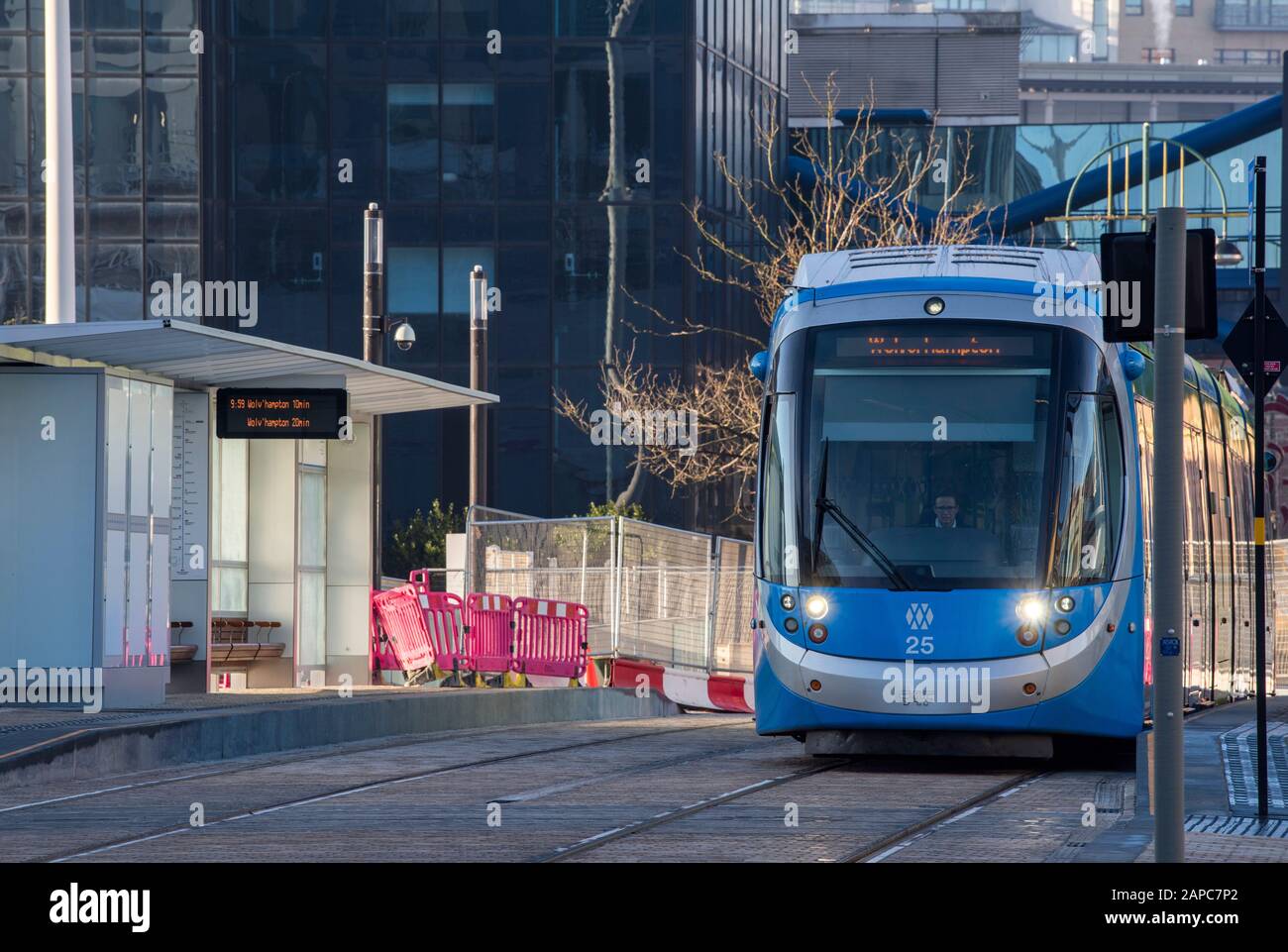A tram at the new Library stop in Centenary Square in Birmingham, West ...