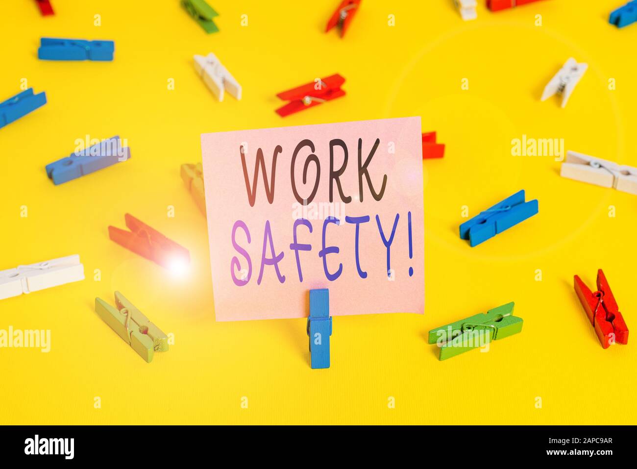 Text sign showing Work Safety. Business photo showcasing policies and ...