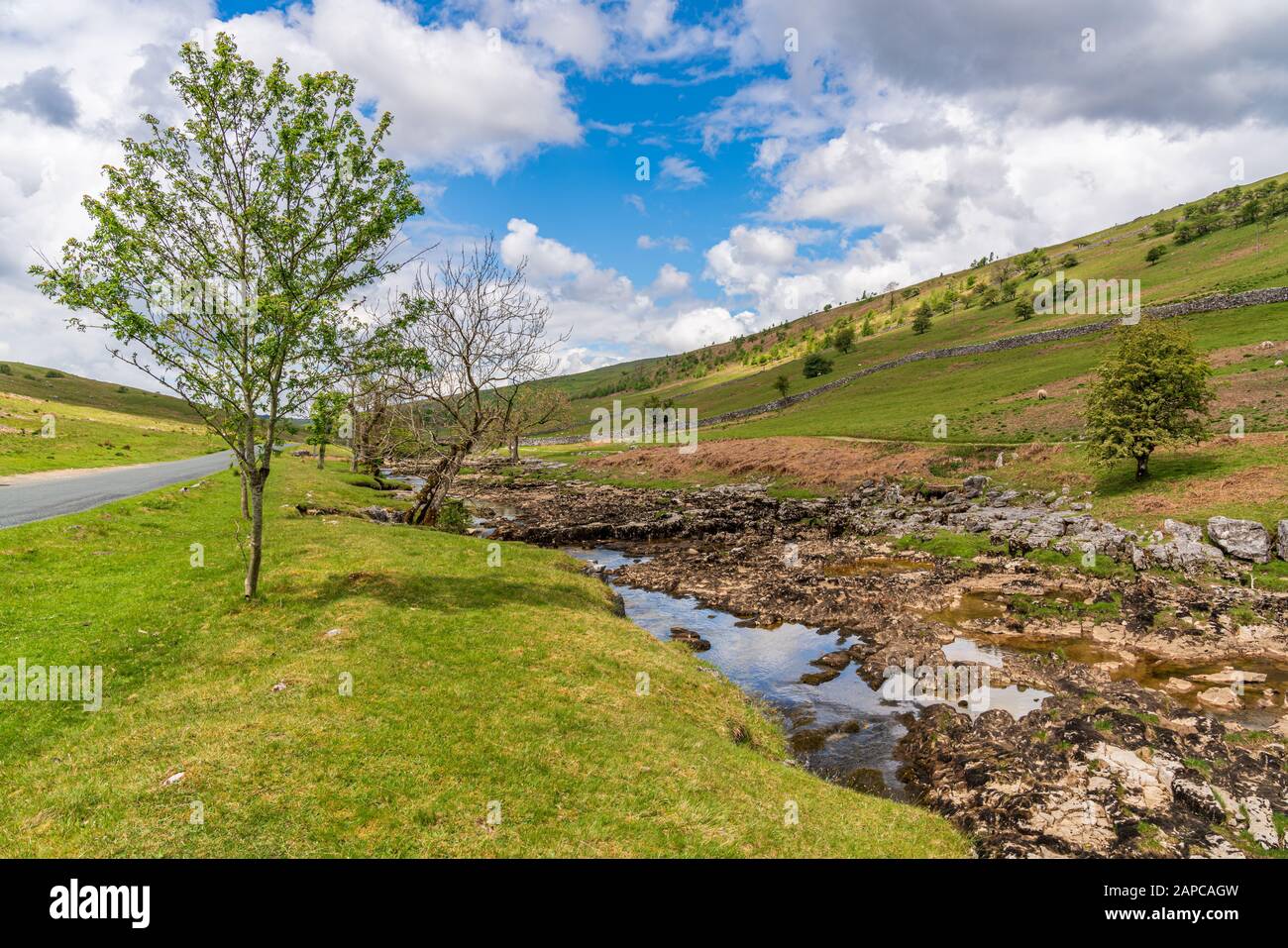Yorkshire Dales landscape with the River Wharfe near Yockenthwaite ...