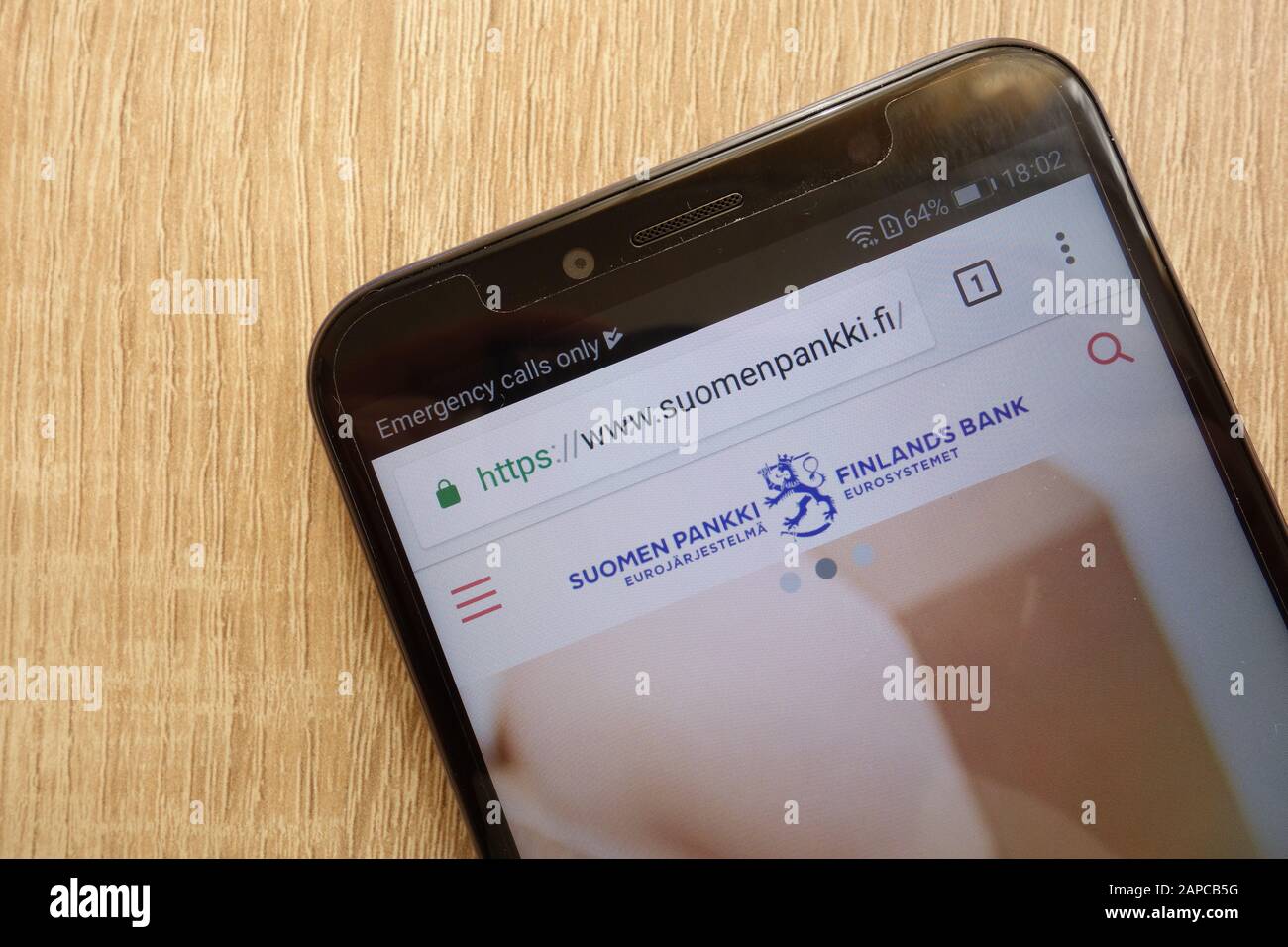 The Bank of Finland official website displayed on a modern smartphone ...