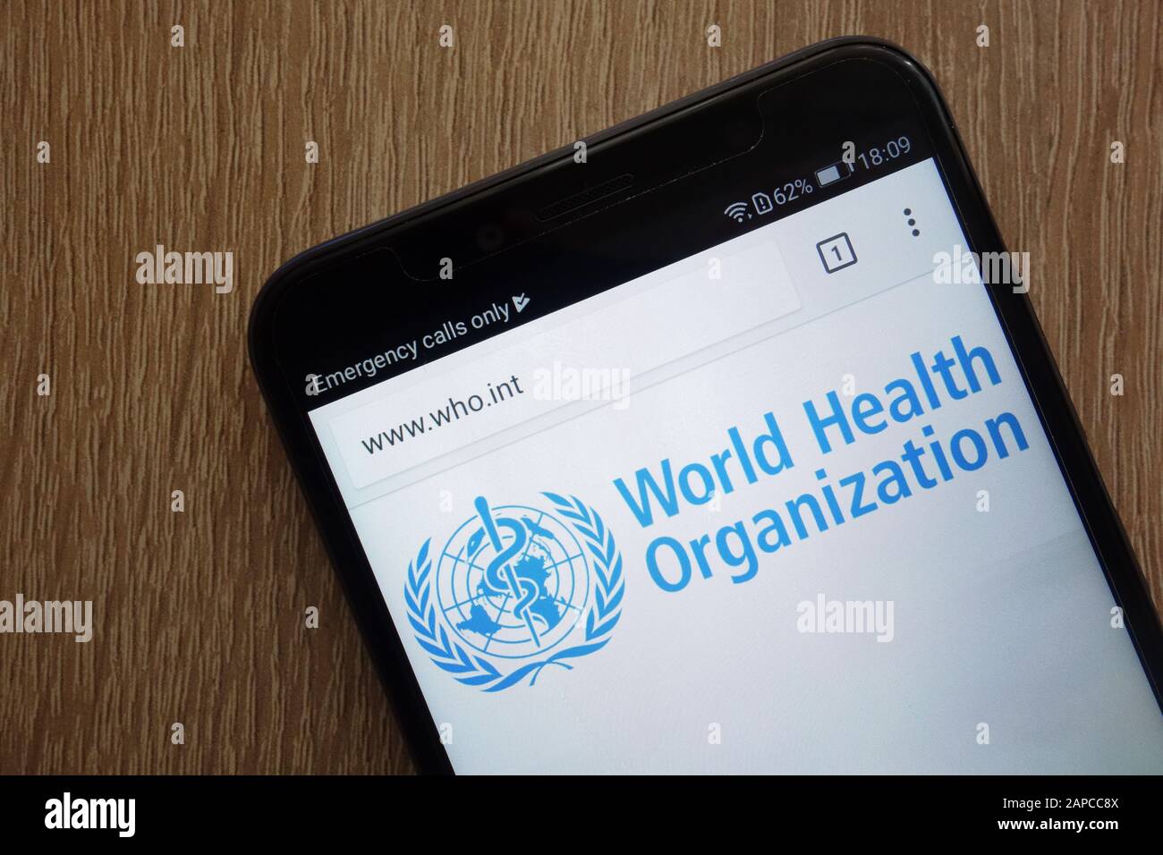 World Health Organization (WHO) official website displayed on a modern ...