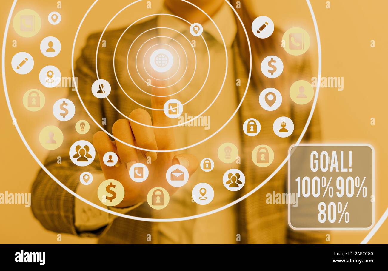 Writing note showing Goal 100 90 80. Business concept for Percentage of ...