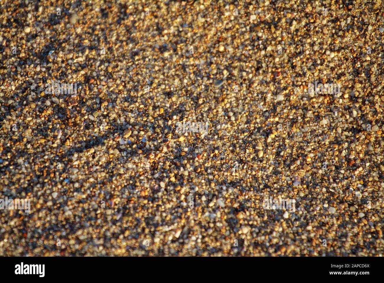 golden sand on the beach closeup glitters with grains poured under the ...