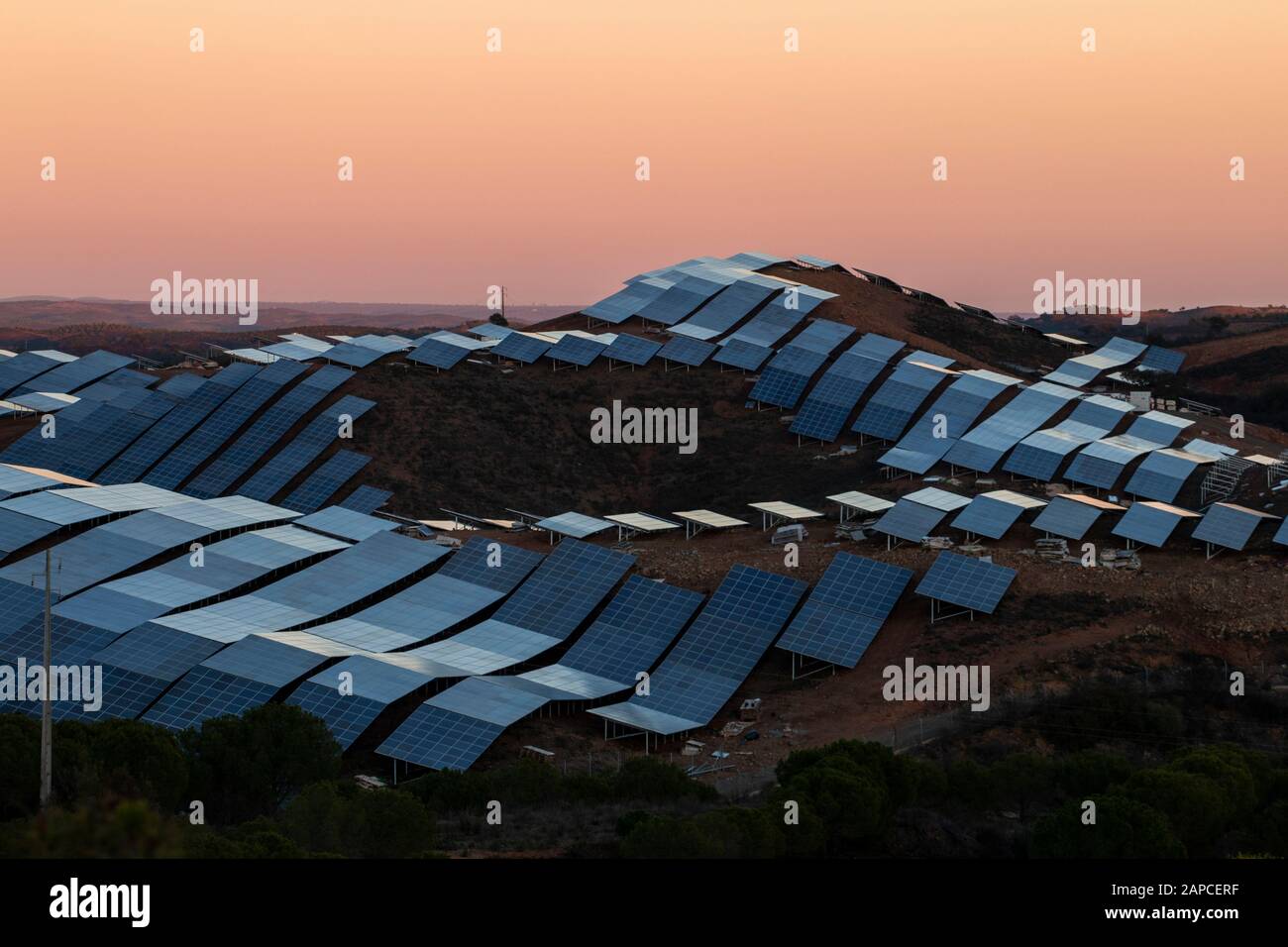View of a field of modern ecologic solar panels Stock Photo - Alamy