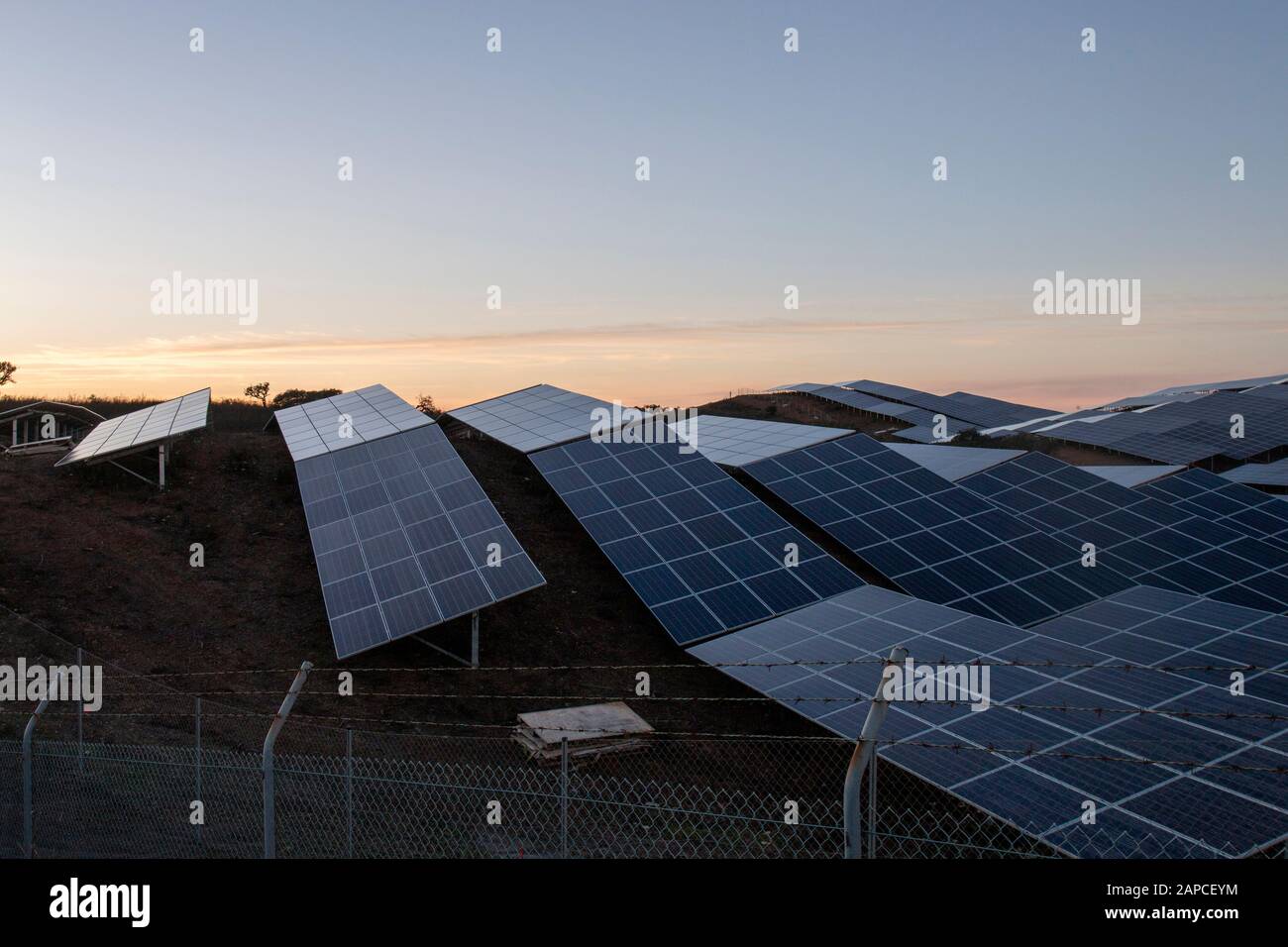 View of a field of modern ecologic solar panels Stock Photo - Alamy
