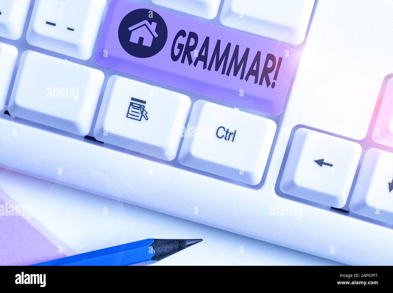 Writing note showing Grammar. Business concept for whole system ...