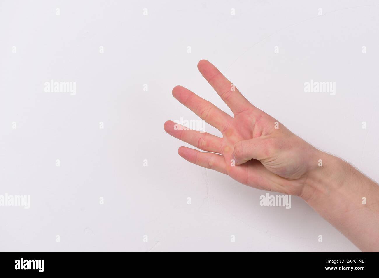 Count down and numbers concept. Male hand shows four fingers. Hand ...