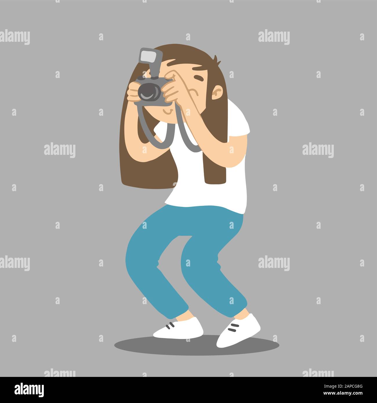 Photographer taking picture. Vector cartoon girl with camera Stock ...