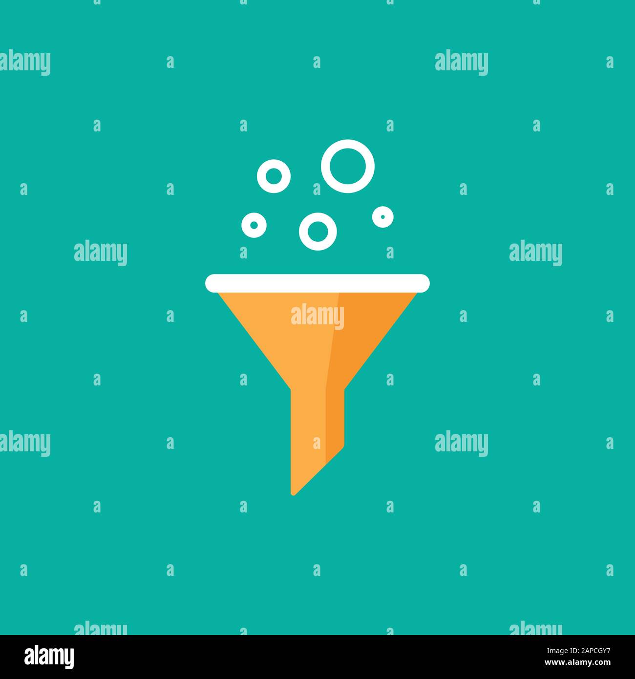 orange data filter with filtering circles. flat data funnel icon ...