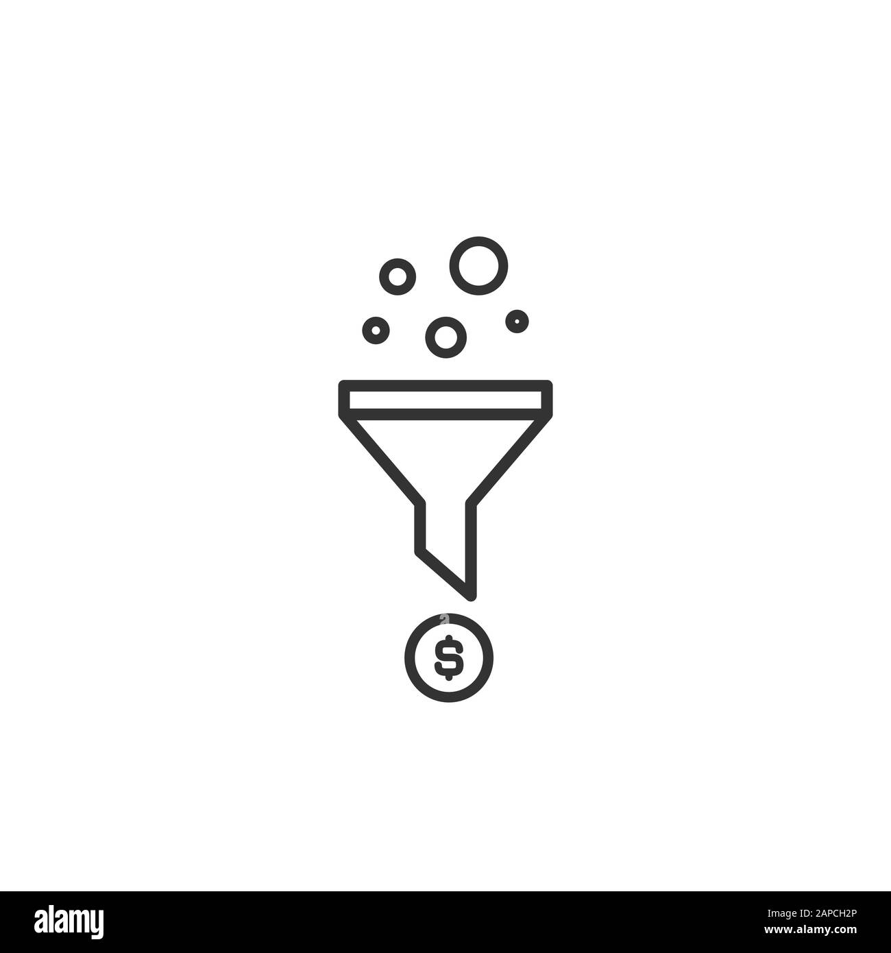 black line data filter or strainer with filtering circles and dollar ...