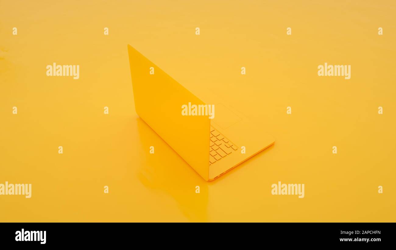 Yellow Laptop on yellow background. 3d illustration Stock Photo - Alamy