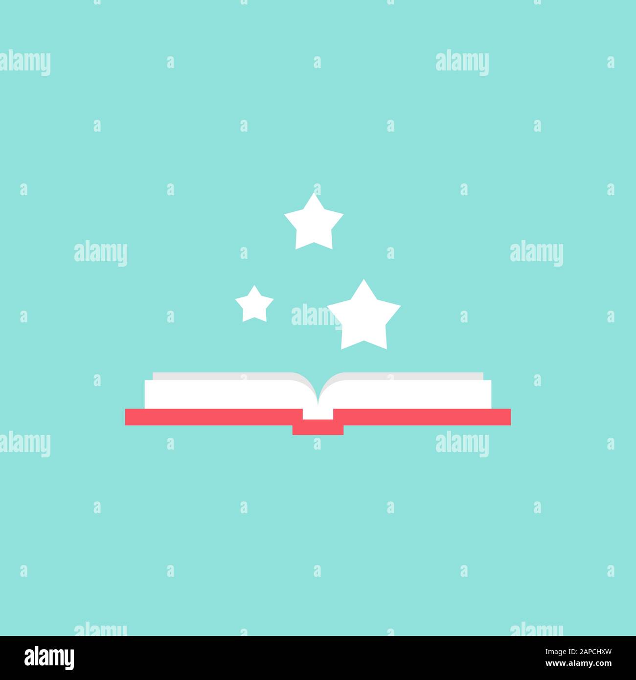 Open book with red book cover and white stars flying out. Isolated on ...